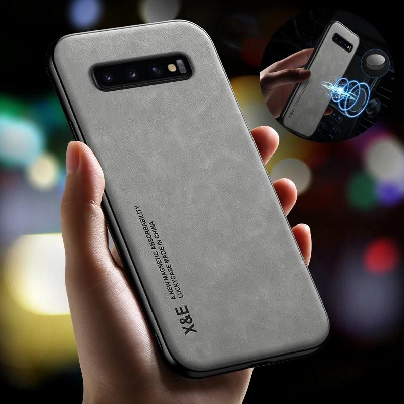 Jual Casing HP Samsung Galaxy S8 S9 S10 Plus Case Luxury Leather Magnetic Car Holder Phone Case ...