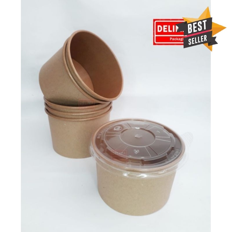 Jual PAPER BOWLL/ RICE BOWL 500ML KRAFT COKLAT POLOS (isi 25pcs) badan ...
