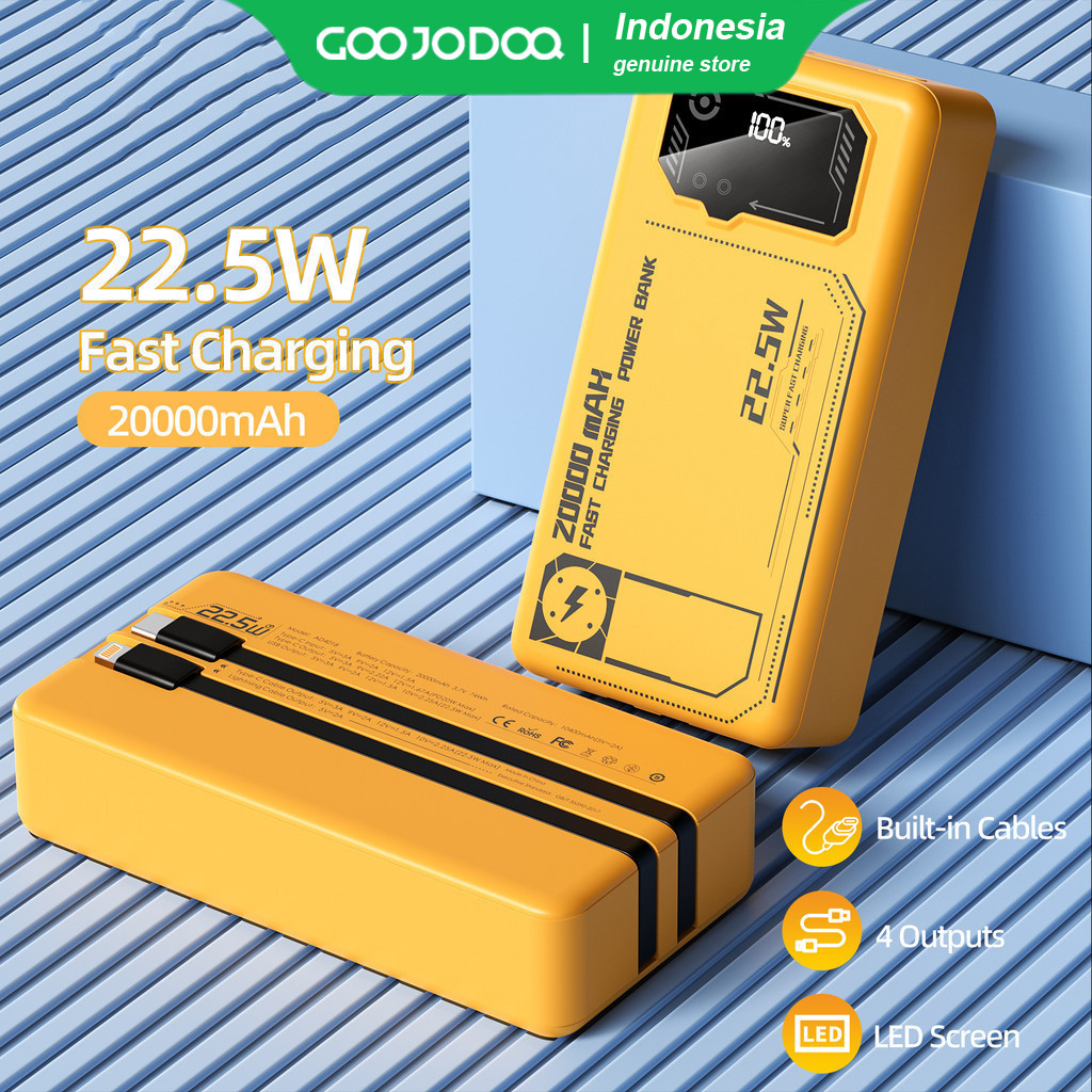 Jual GOOJODOQ 20000 mAh Polymer Power Bank with Built-in Cables PD Fast ...