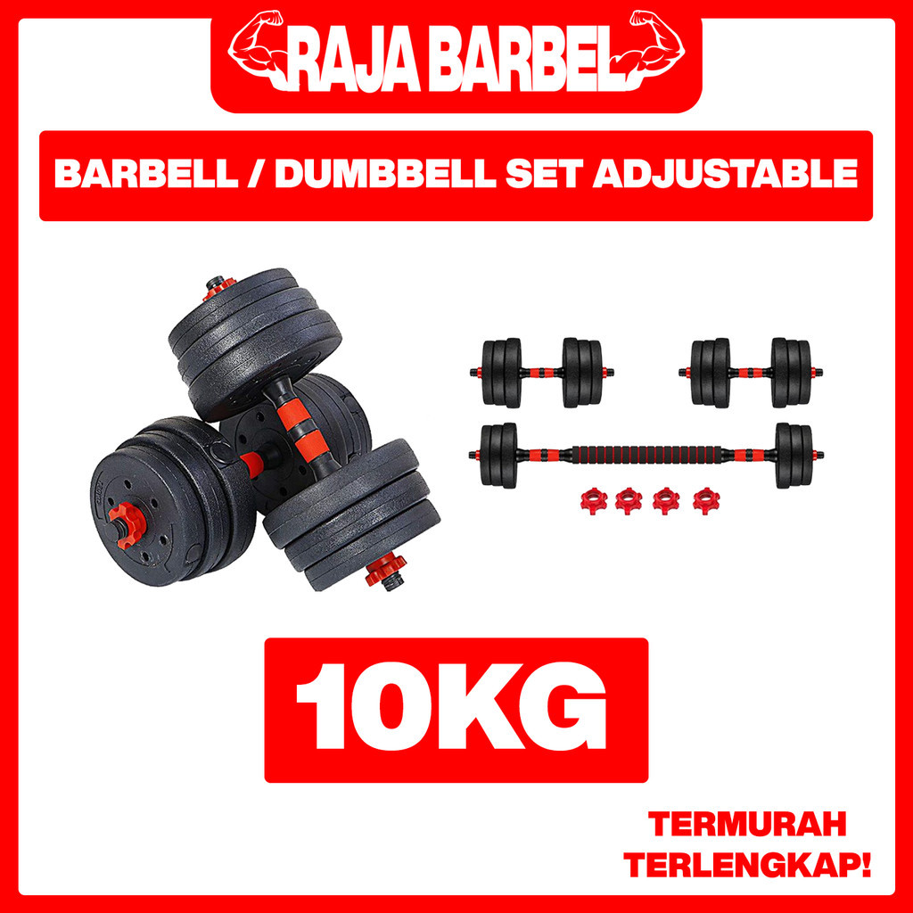 Jual RAJA Barbell Dumbbell Set 10kg Adjustable | Angkat Beban Dumbel Barbell 10 kg Lepas Pasang ...
