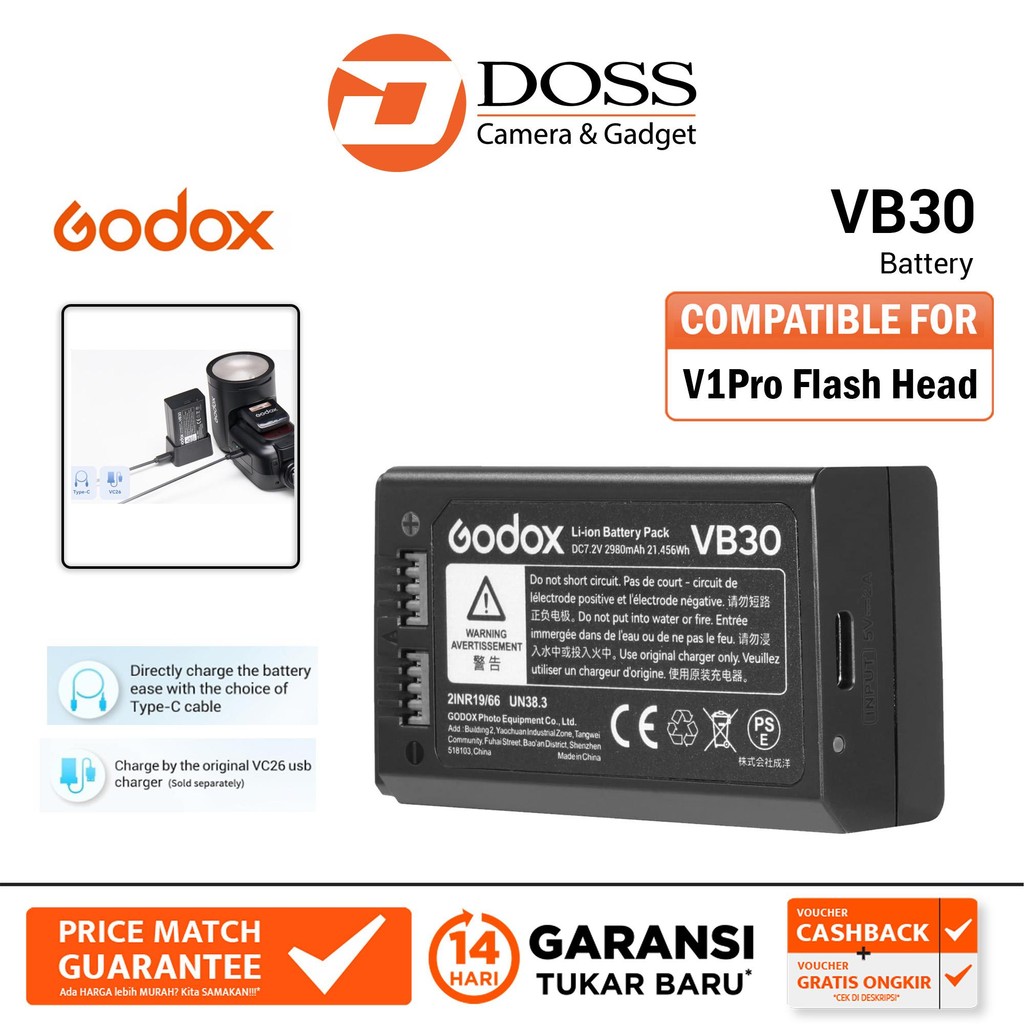 Jual Godox VB30 Battery for V100 and V1Pro Flash | Shopee Indonesia