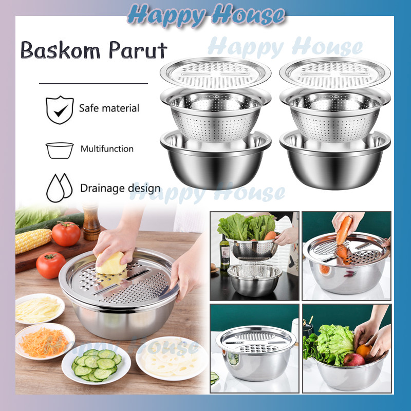 Jual Baskom Stainless Steel Set Serbaguna 3 in 1 / Baskom Parutan ...