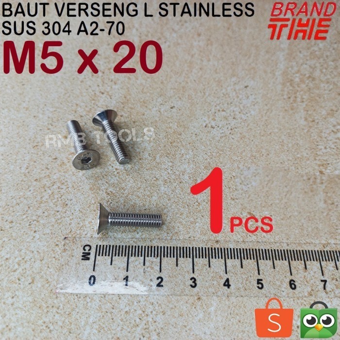 Jual M5x20 Baut JF Kunci L Stainless SS 304 A2-70 Verseng Countersunk M5 | Shopee Indonesia