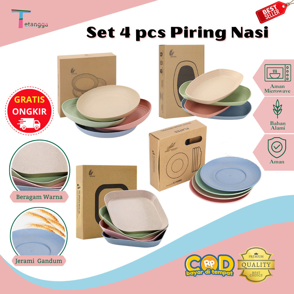 Jual Set 4 pcs Piring Nasi Round Plate Piring Makan Wheat Straw Rice ...