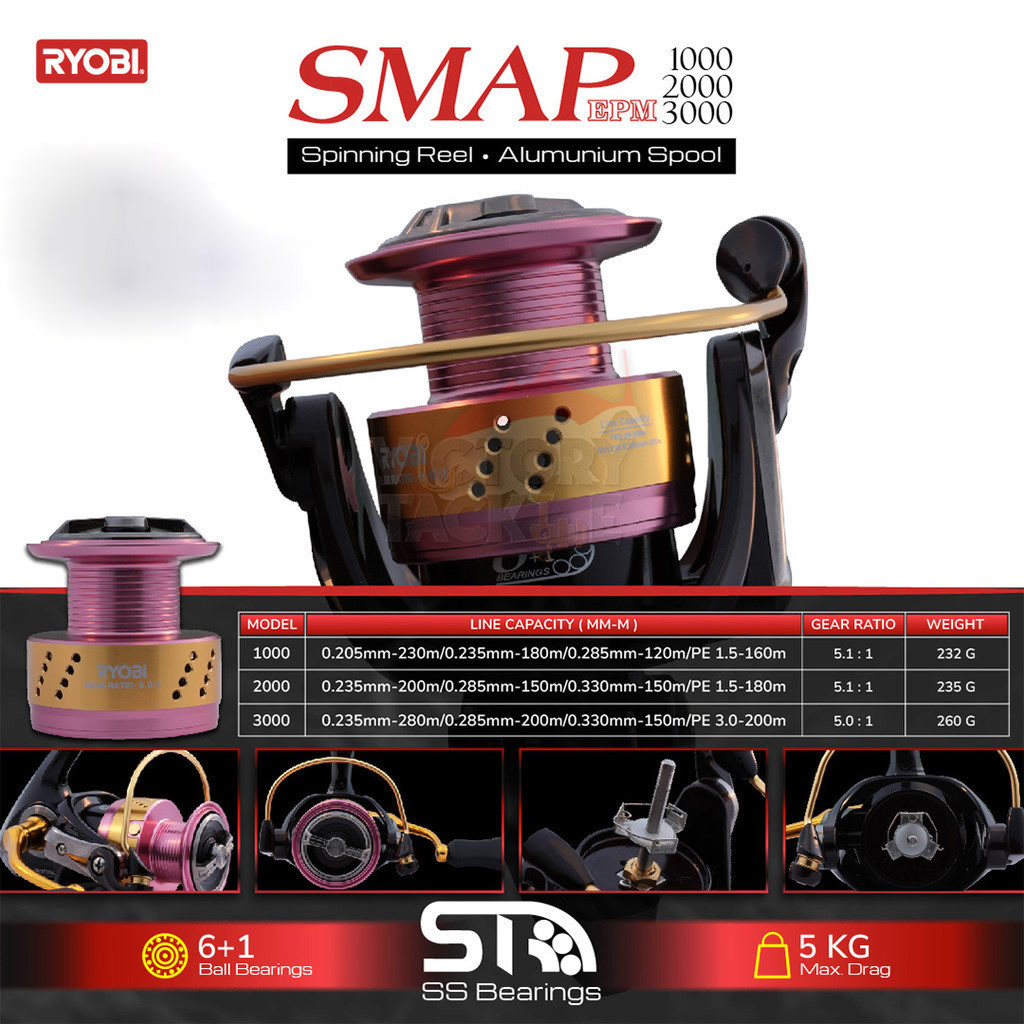 Jual RYOBI JAPAN SMAP EPM REEL POWER HANDLE METAL SPOOL UKURAN 1000 ...