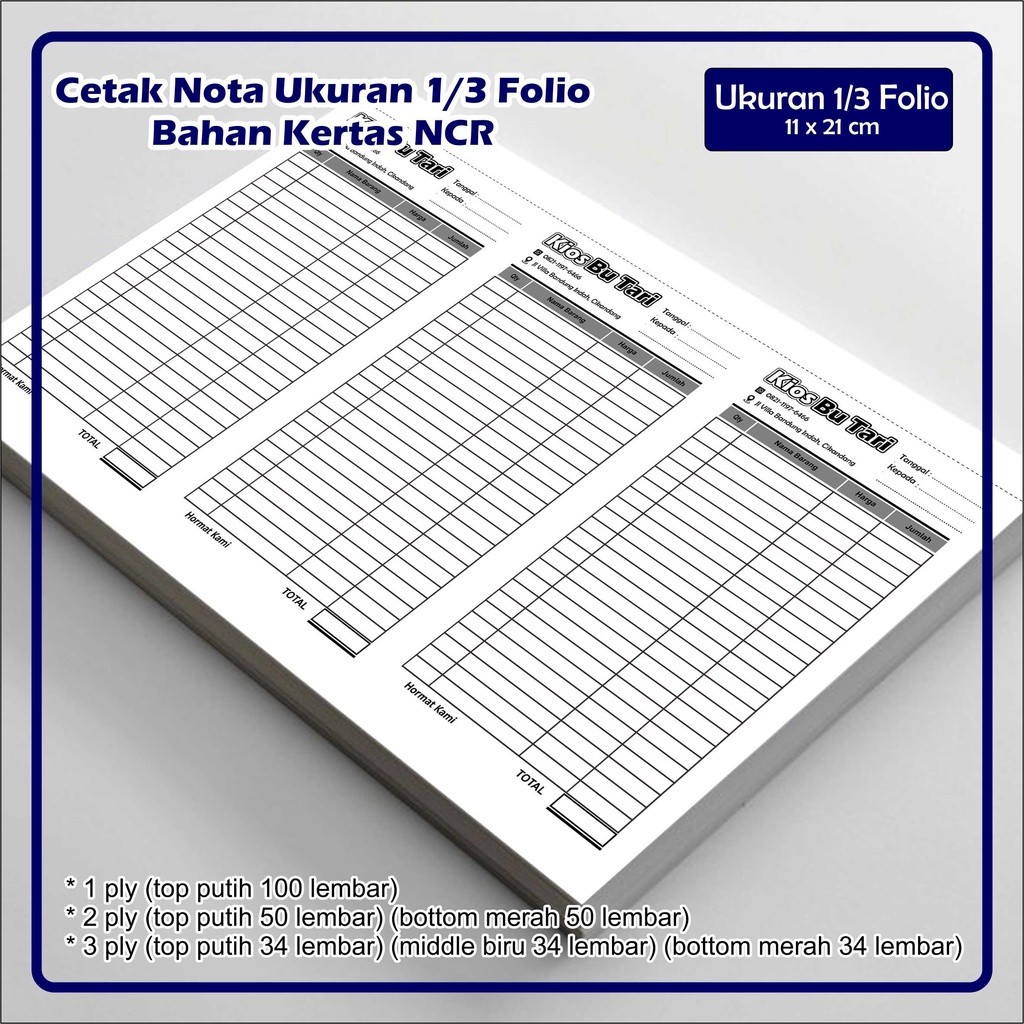 Jual Cetak Nota Ukuran 1/3 Folio Nota Toko Rangkap Nota Kontan Desain ...