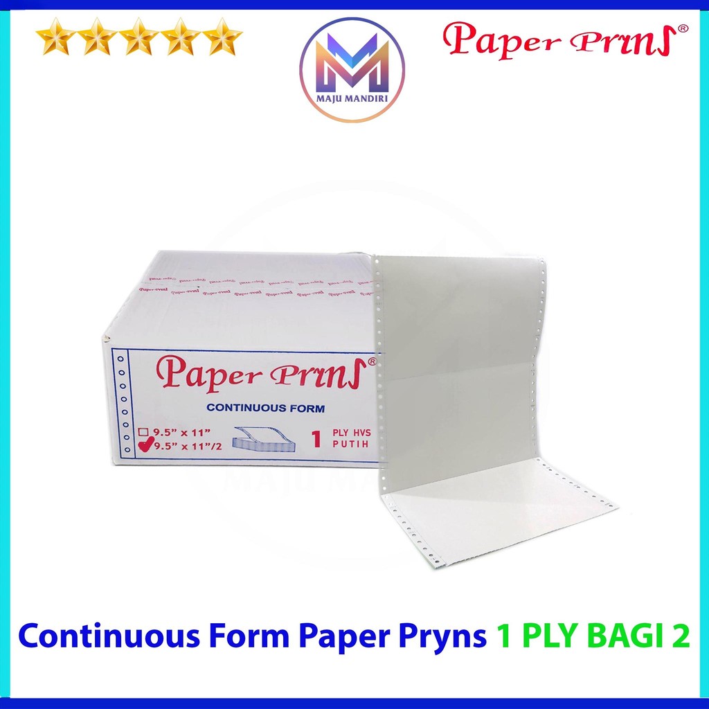Jual Kertas Continuous Form 1 Ply Bagi 2 Paperpryns / Ukuran 9,5x11/2 ...