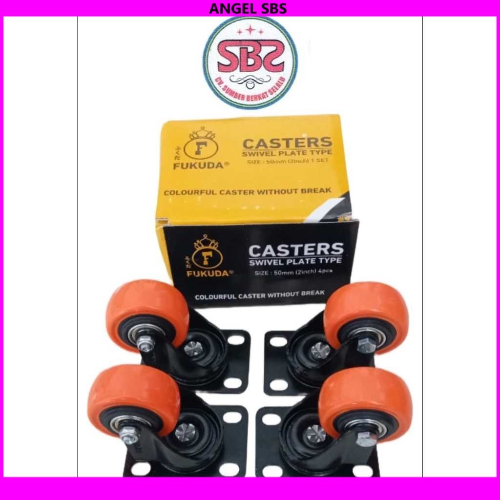 Jual FUKUDA Roda Kastor 2 Inch ORANGE TEBAL Hidup TANPA REM / Castor ...
