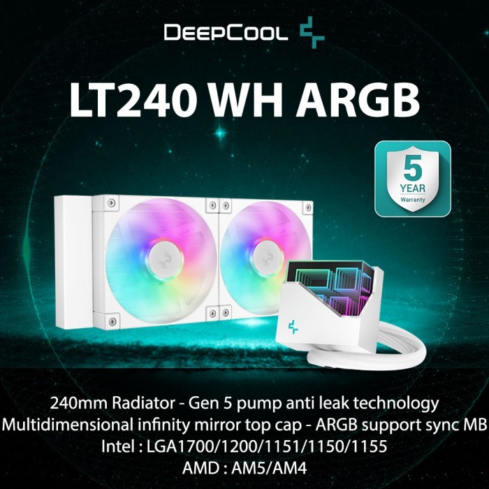 Jual Deepcool LT240 White ARGB 240mm High-Performance AIO CPU Cooler ...