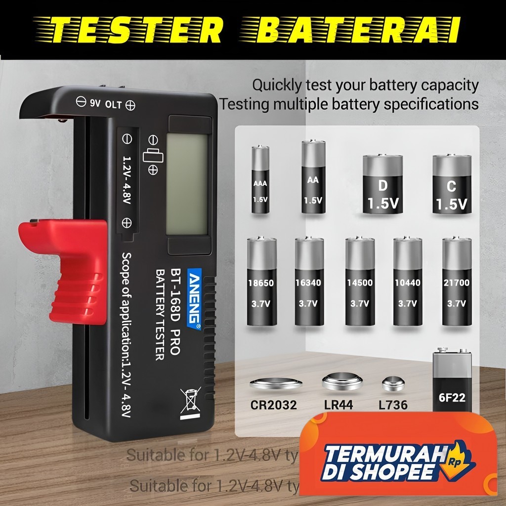 Jual Tester Baterai 18650 AA AAA 21700 14500 CR2032 Voltage Checker ...