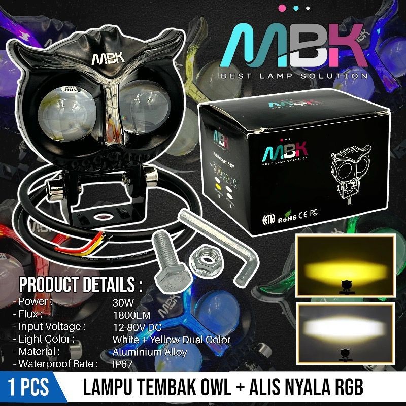 Jual Lampu Tembak Burung Hantu OWL Plus Alis RGB LED 2 MATA Cahaya Putih Kuning | Shopee Indonesia