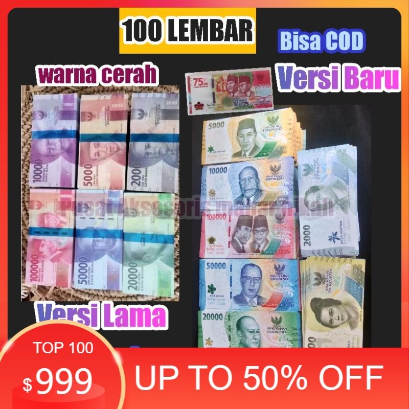 Jual 100 lembar uang mainan versi baru mix/campur bisa request ...
