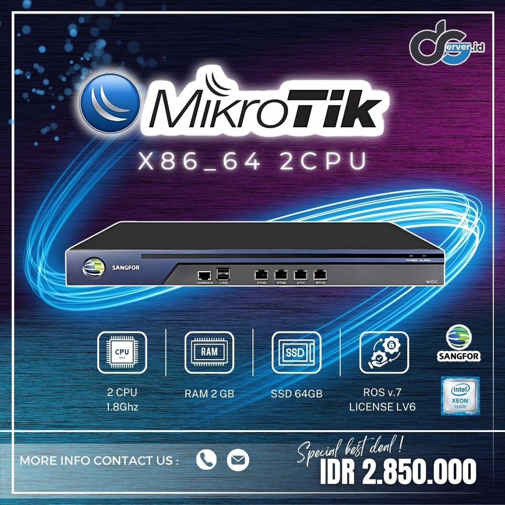 Jual Mikrotik x86 2CPU ROS v.7 License Level 6 Basic Firewall 1U ...