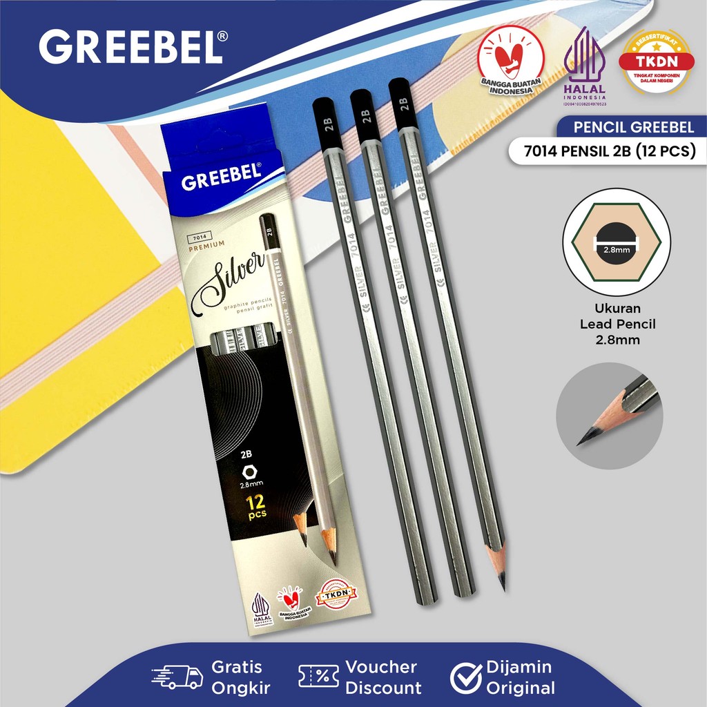 Jual GREEBEL Pensil Kayu 2B Silver / Pensil 2B Ujian Nasional / Pensil ...
