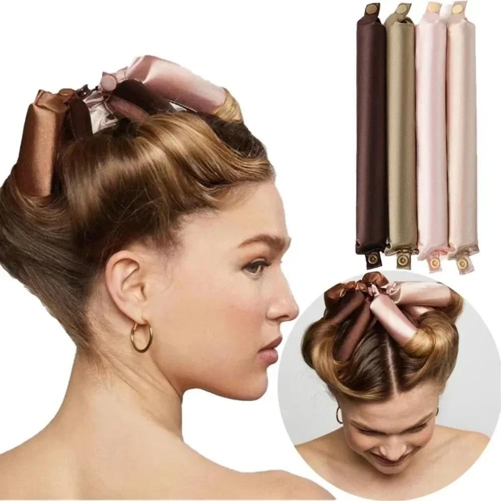 Jual 3Pcs Satin Covered Heatless Curlers Hair Overnight Curler No-heat ...