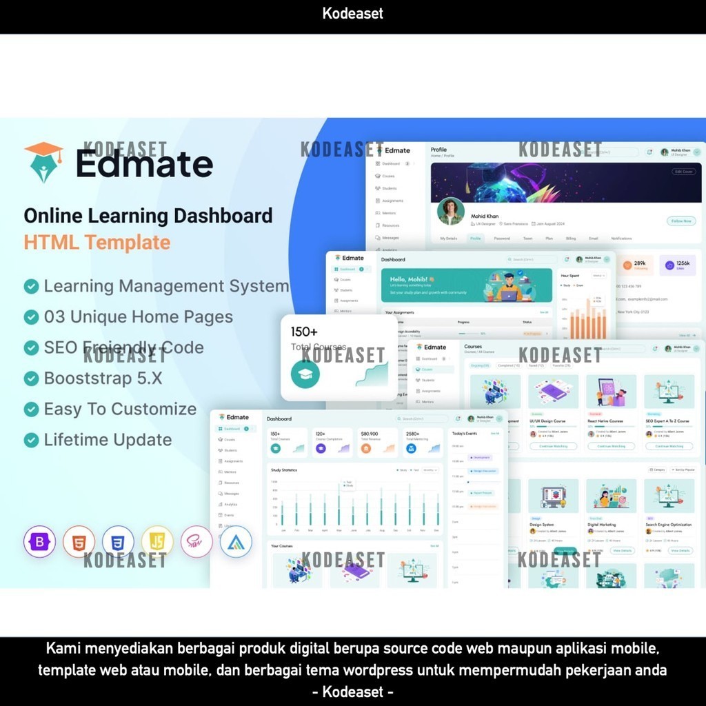 Jual WEB TEMPLATE EDMATE - LEARNING DASHBOARD HTML TEMPLATE D2042 KODEASET | Shopee Indonesia