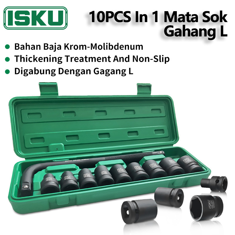 Jual ISKU Kunci Socket Impact Shock Set 10pcs Cr Mo 1/2DR 8-24mm 6Pt ...