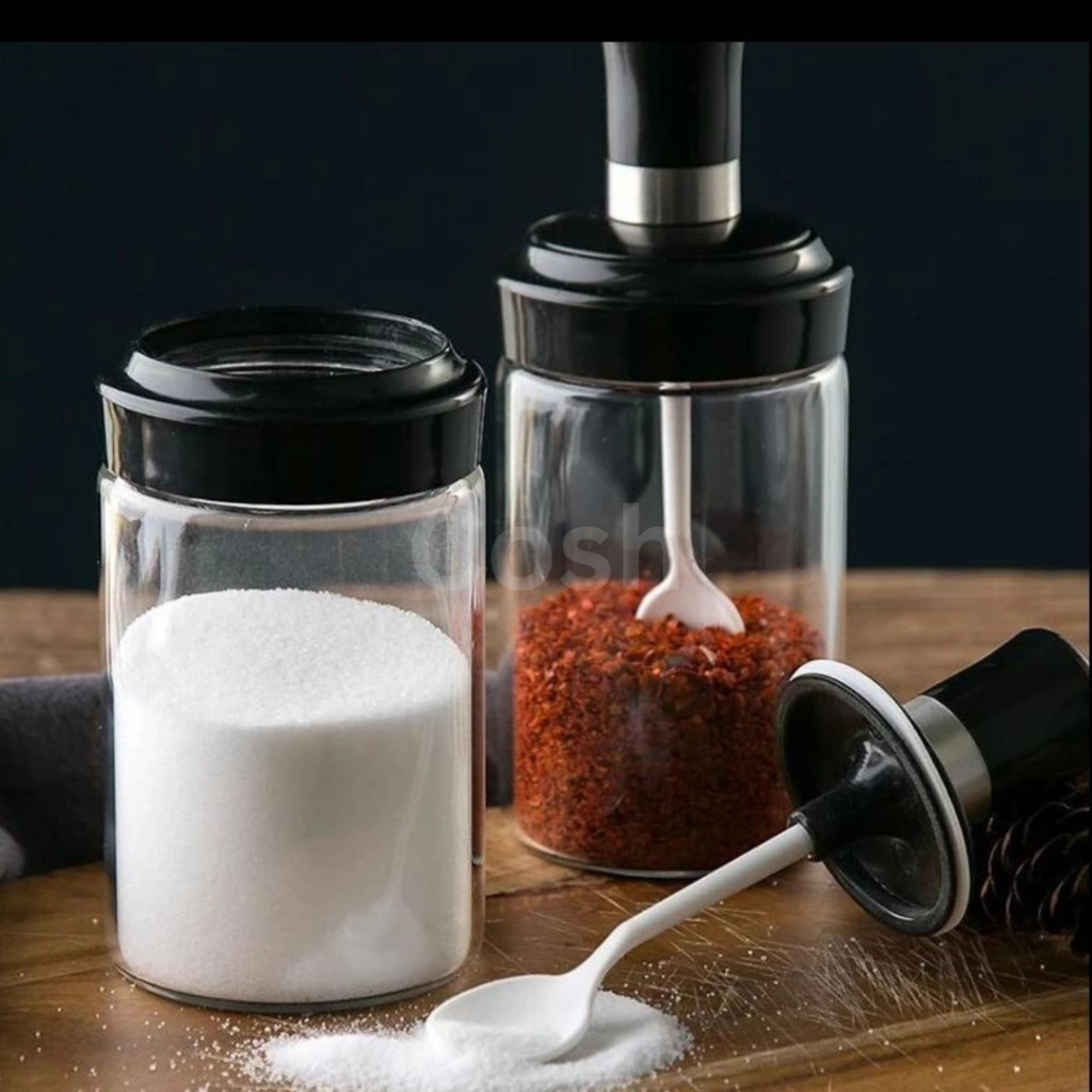 Jual Botol Tempat Bumbu Dapur Garam Gula Kaca / Botol Dengan Sendok ...