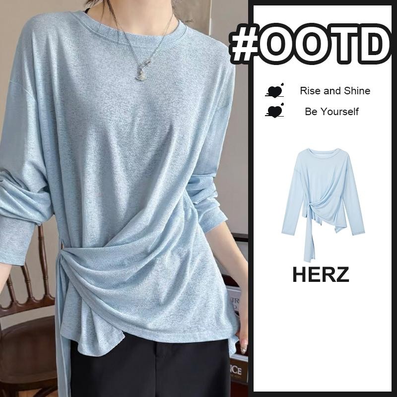 Jual baju blus wanita biru desain tali ikat korean style kaos bulat ...
