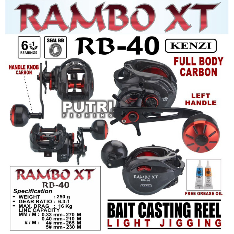 Jual Reel Kenzi Rambo XT RB-30 RB-40 & Rambo RB-25 Baitcasting BC OH ...