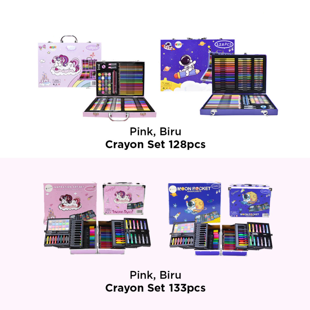 Jual Crayon Warna Set 128pcs & 133pcs Koper Besi Pensil Menggambar ...