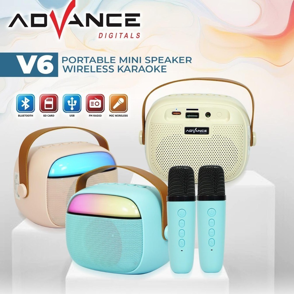 Jual Advance Speaker Karaoke Bluetooth portable V6 RGB 2 Mic | Shopee ...