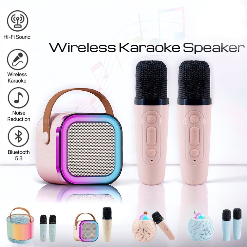 Jual Speaker 2 Mic Buetooth Mini Speaker Karaoke Speaker Portable MP3 ...