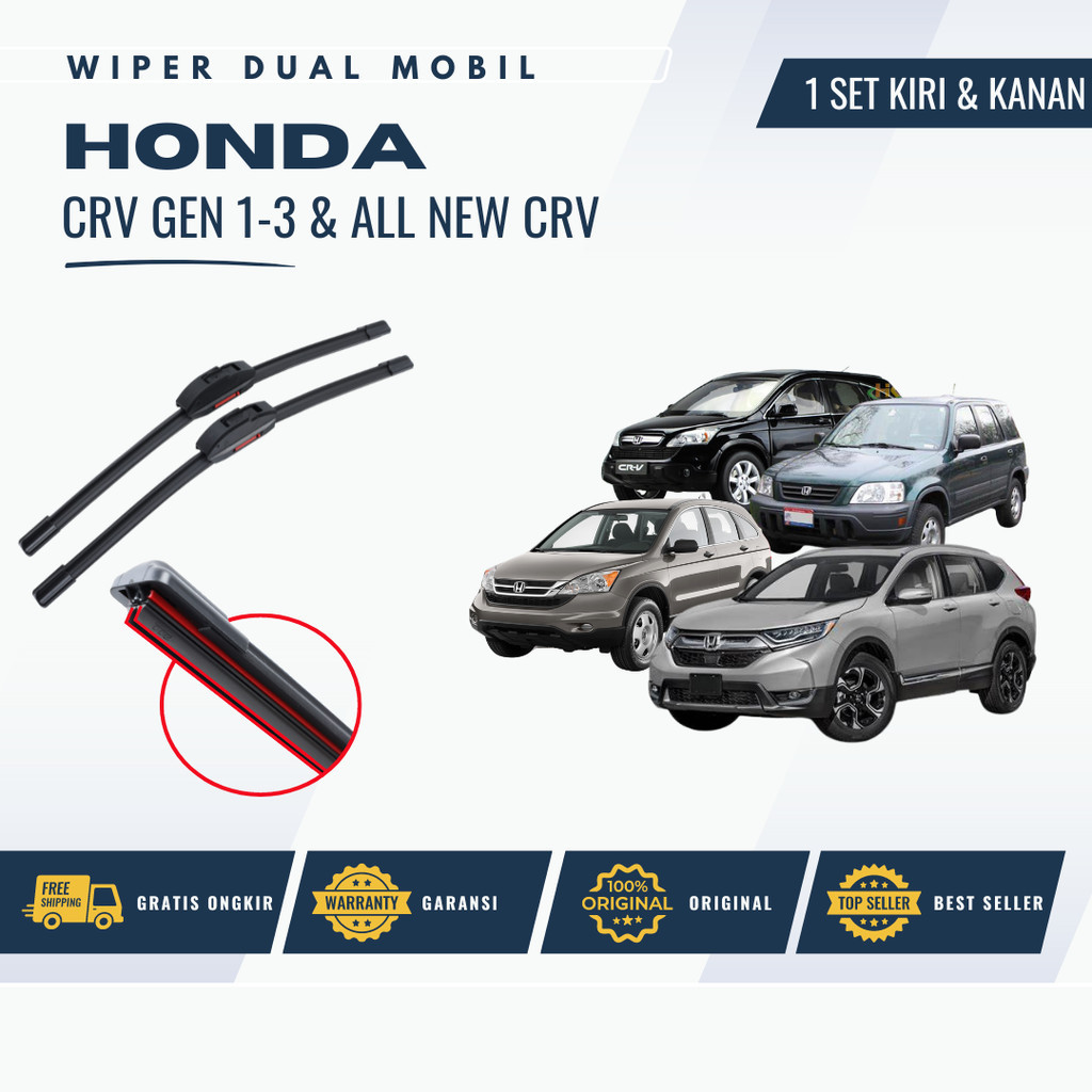 Jual Wiper Double Karet Honda Crv Gen 1 Frameless Dual Blade Model Karet Ganda 1 Set Kiri dan ...