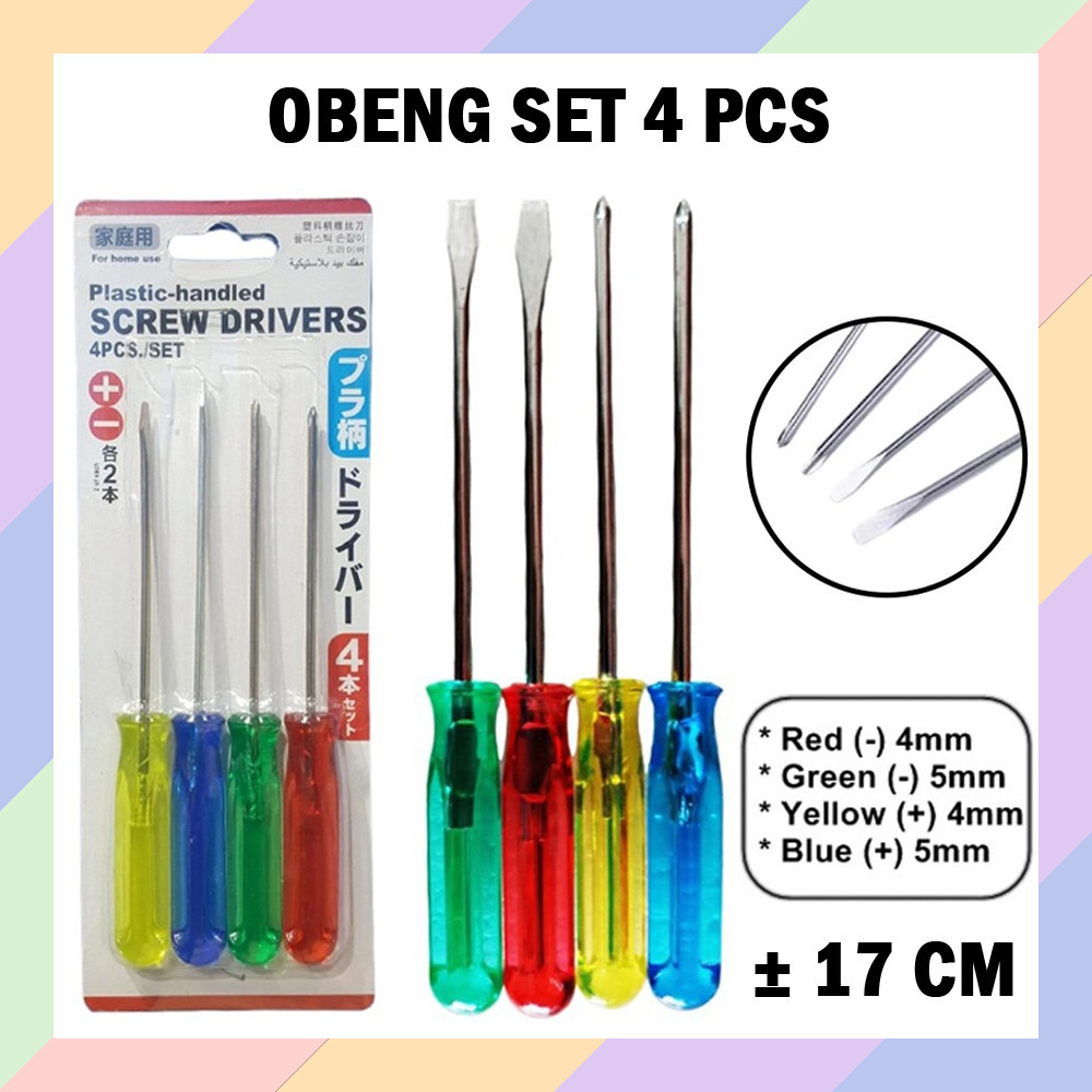 Jual PK01 Obeng Set 4 PCS Bunga Plus Minus Warna Sekrup Screw Driver 4 ...