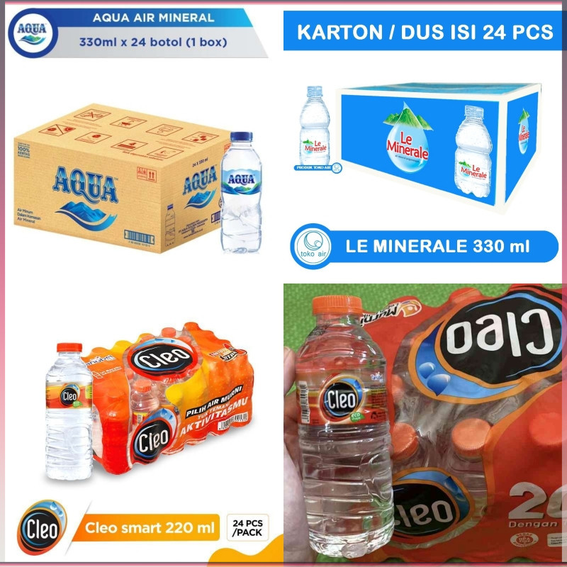 Jual Aqua Le Minerale Cleo Air Mineral Minum Tanggung 330ml 220ml Isi ...