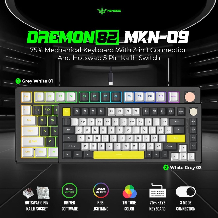 Jual NYK Nemesis Daemon82 MKN-09 Hotswap 5 Pin Wireless Mechanical ...