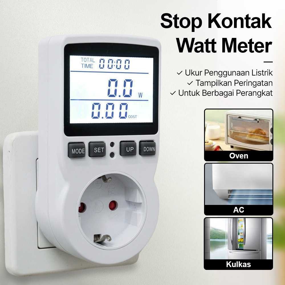 Jual Stop Kontak Watt Meter Overload Cost Alarm Digital Display | Stop ...