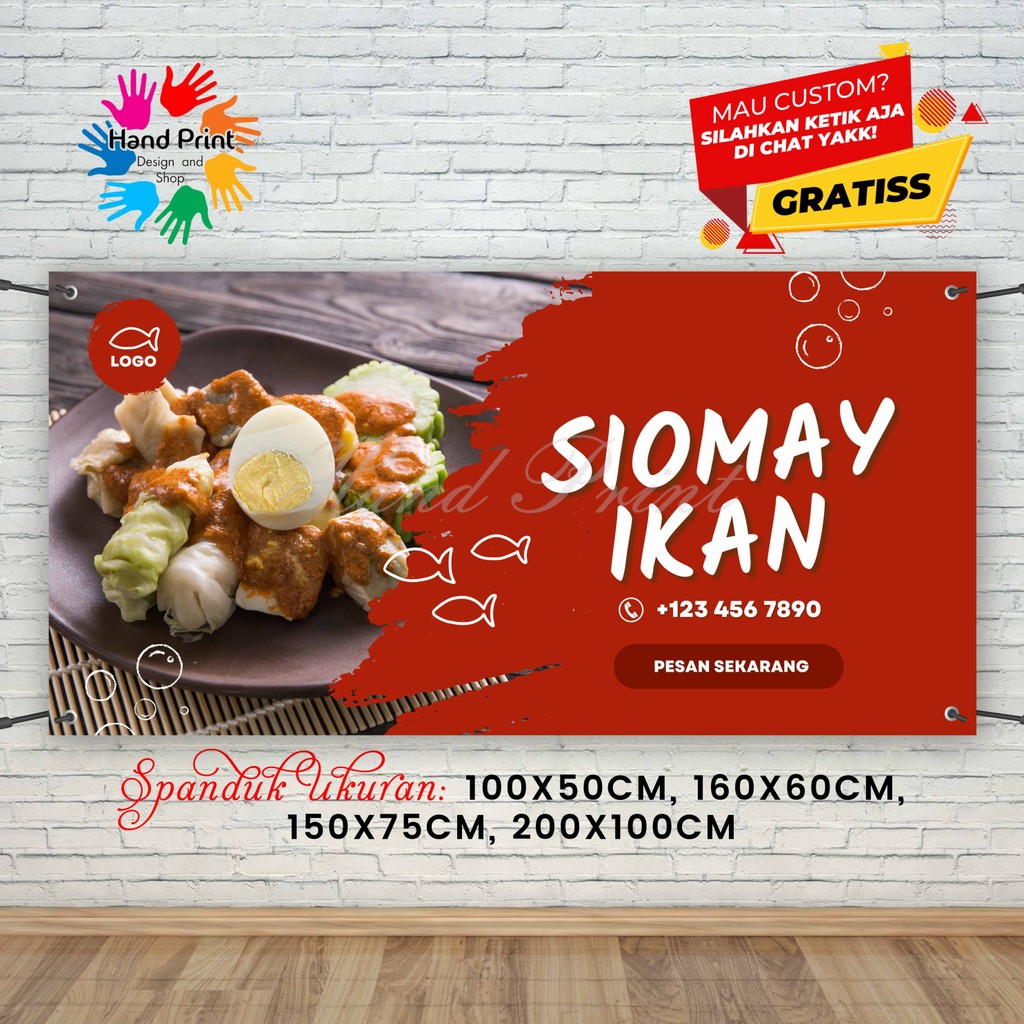 Jual Cetak Spanduk Banner Siomay Ikan MMT Spanduk Custom 200x100 ...