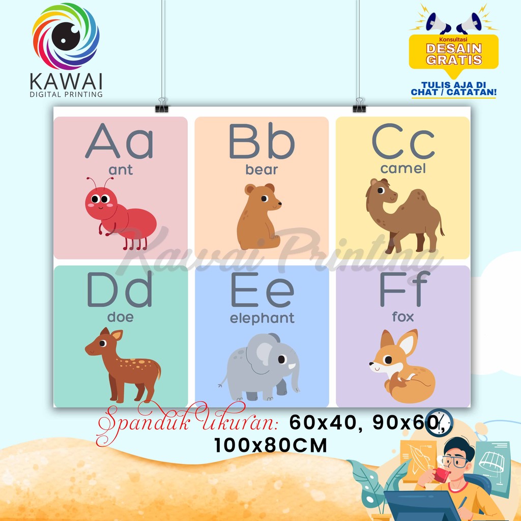 Jual SPANDUK / BANNER Huruf Abjad Alphabet Hewan-Hewan Lucu Free Desain ...