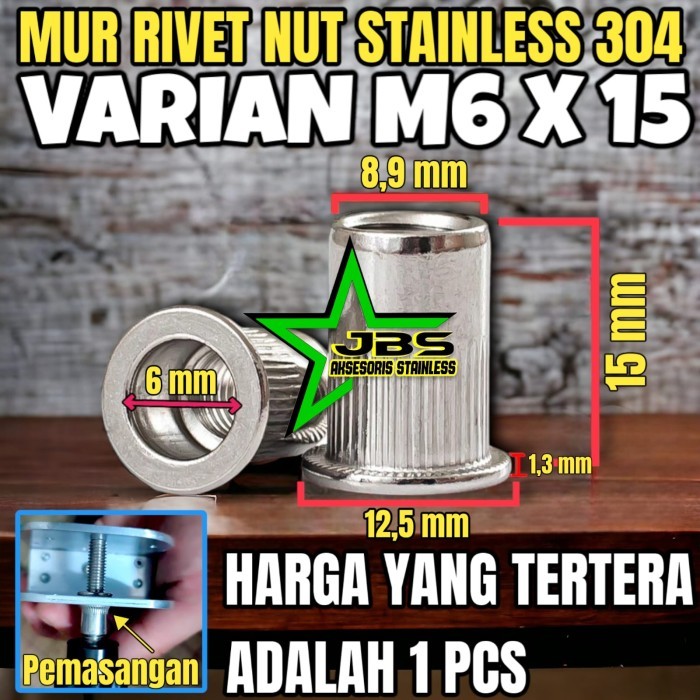 Jual SA99 RIVET NUT STAINLESS SS 304 / MUR RIVET STAINLESS / MUR FURNITURE - M6 (6×15) | Shopee ...