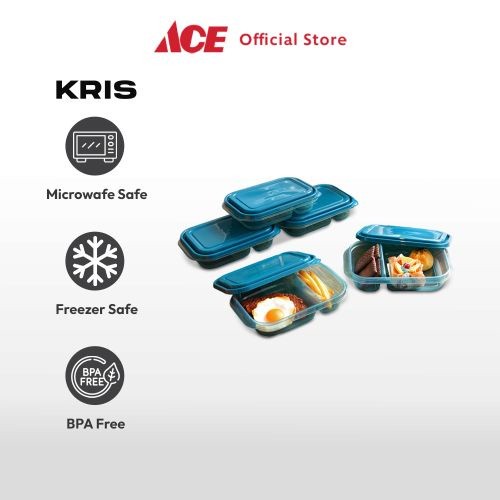 Jual Ace Kris Set 5 Pcs Wadah Makanan 2 Sekat Rectangel - Biru Food ...