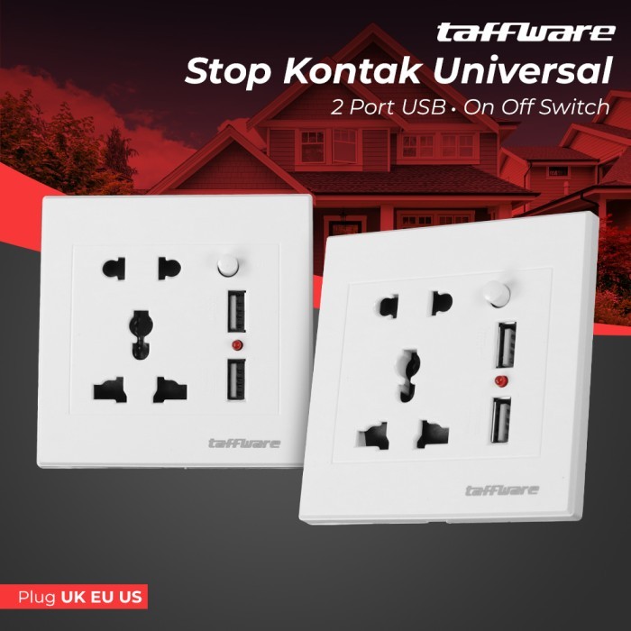 Jual Stop Kontak Universal UK EU US 3 Kaki Plus 2 Port USB Wall Socket ...