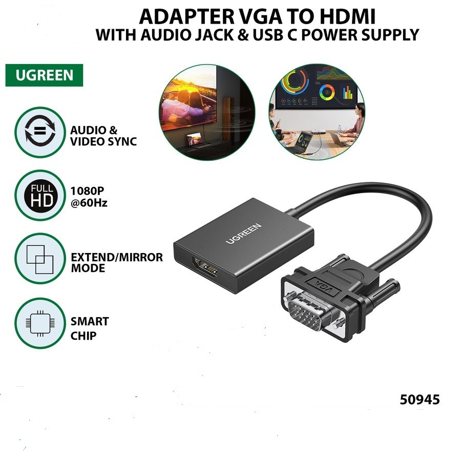 Jual UGREEN Kabel Converter VGA Male To HDMI Female HD 1080p With Audio ...