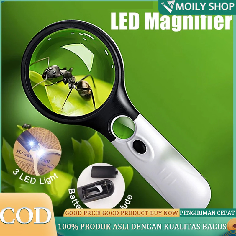 Jual Kaca Pembesar LED 2in1 Pembesar 3 LED Membaca Magnifying Glass ...
