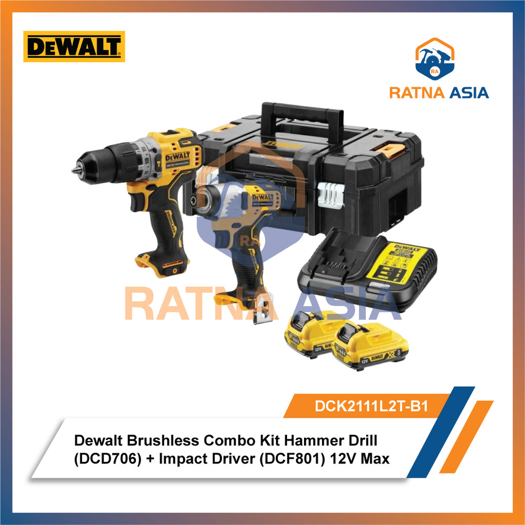 Jual Dewalt DCK2111L2T Brushless Combo Kit Hammer Drill DCD706 + Impact ...