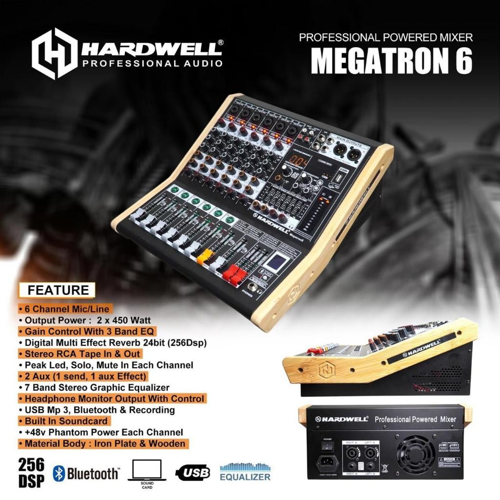 Jual power mixer hardwell megatron 6 original 6 channel bluetooth ...