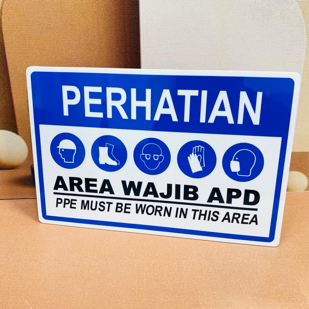 Jual RAC PAPAN AKRILIK PERHATIAN AREA WAJIB APD (ALAT PELINDUNG DIRI) 2MM BAHAN AKRILIK STICKER ...