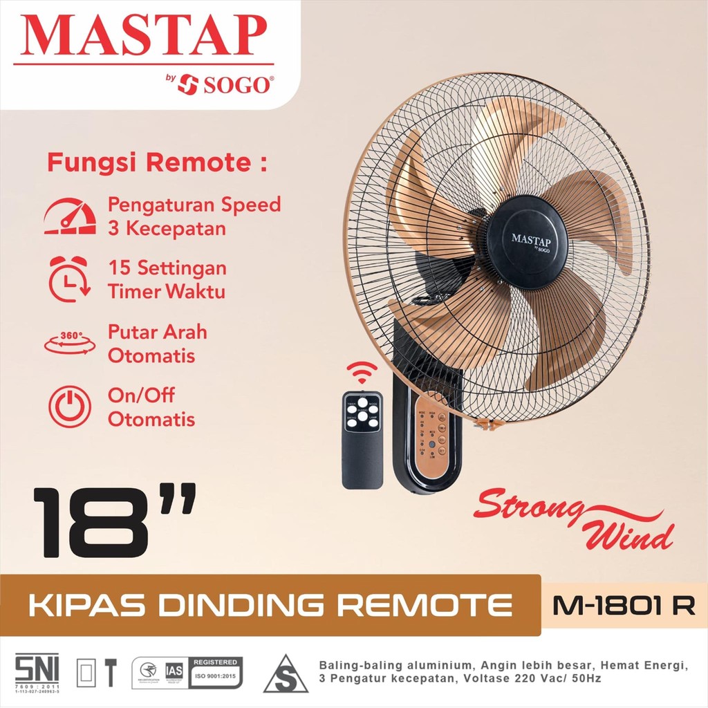 Jual MASTAP WALL FAN BESI REMOT M-1801-R - 18 INCHI | Shopee Indonesia