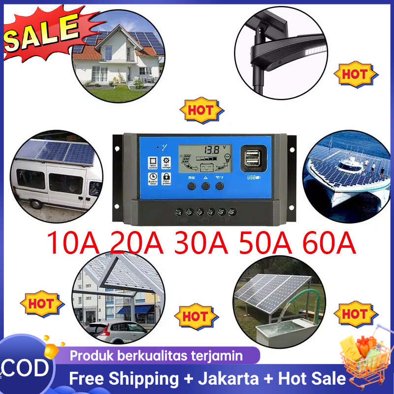 Jual Solar Charge Controller LCD LED Display Solar PWM 12V/24V 10A 20A ...