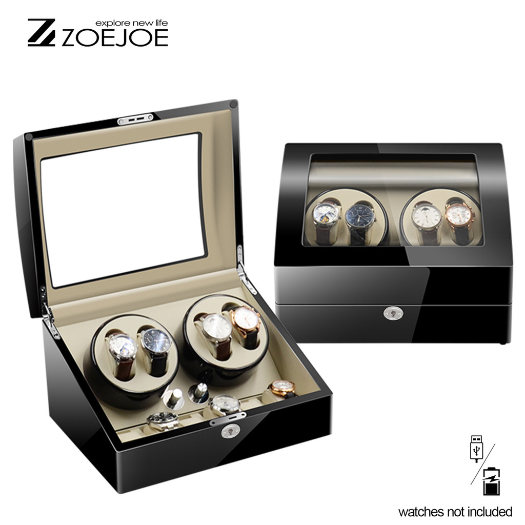 Jual 1pc Watch Winder, 4+6 Slots Watch Safe Box with Quiet Motors Key ...