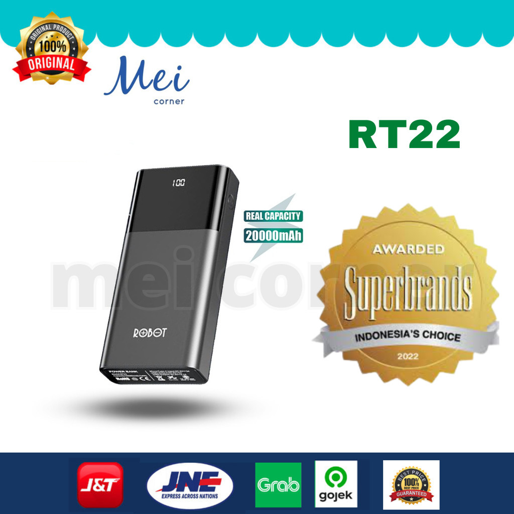 Jual ROBOT RT22 POWERBANK 20000MAH DIGITAL LED (MC) | Shopee Indonesia