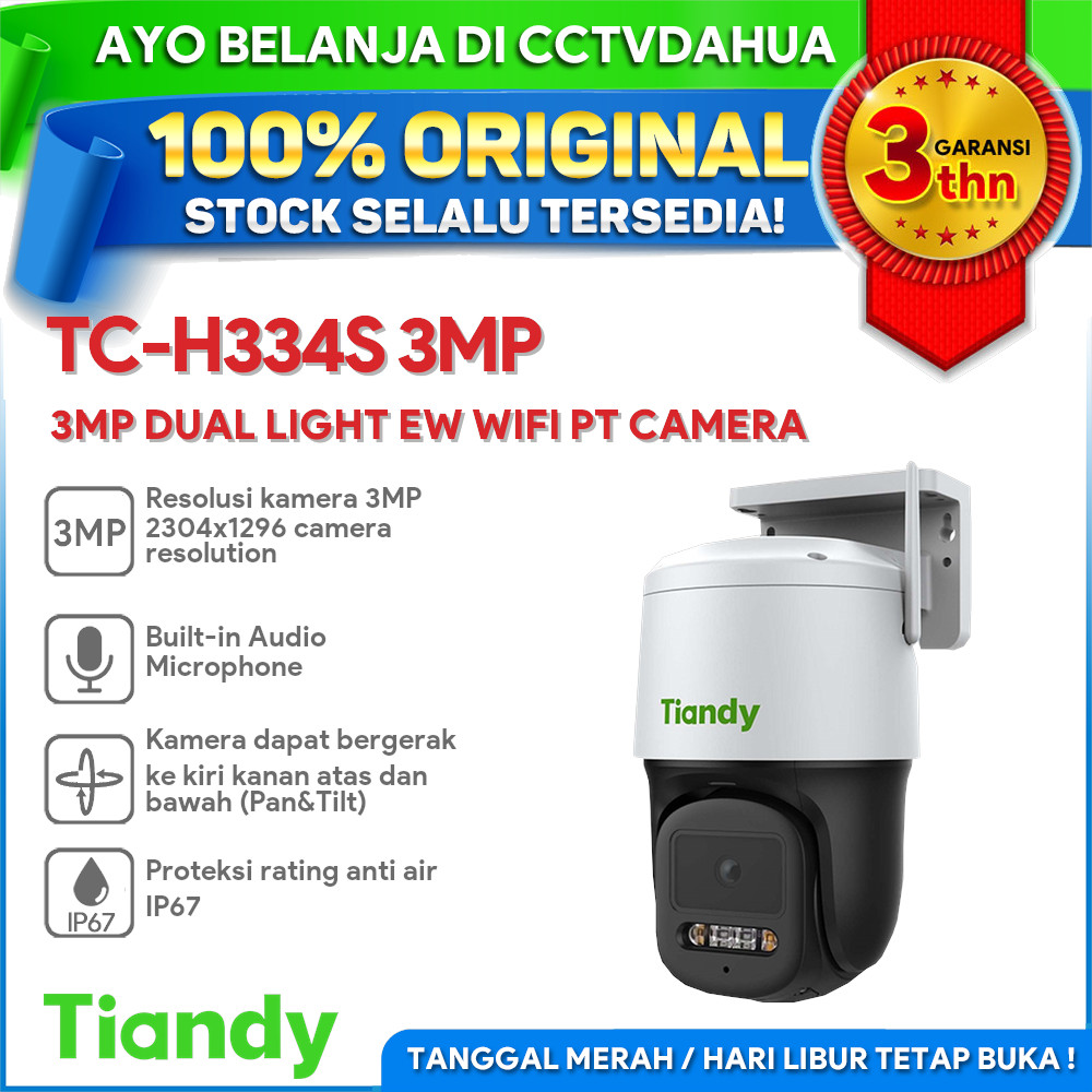 Jual TIANDY TC-H334S 3MP 2K WIFI DUAL LIGHT EW PAN TILT OUTDOOR CAMERA ...