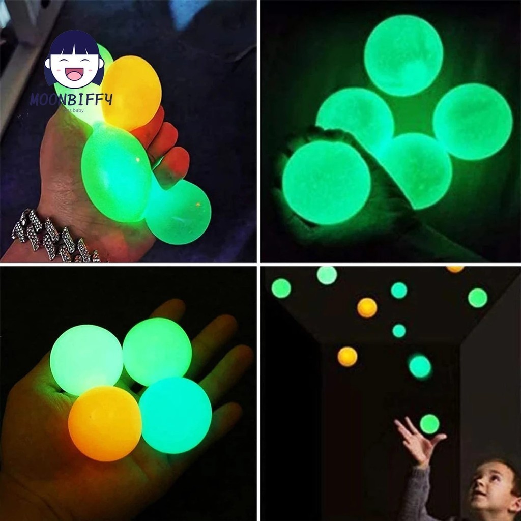 Jual 4Pcs Glow in The Dark Ceiling Balls Luminous Sticky Wall Balls ...