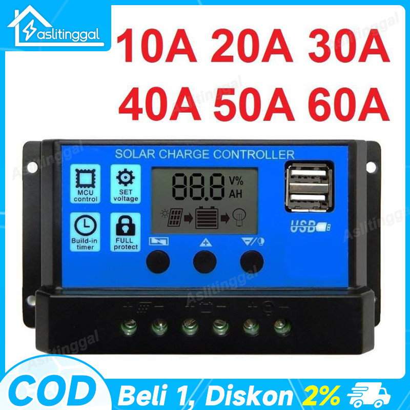 Jual Solar Charge Controller LCD LED Display Solar Cell PWM 12V 24V 10A 20A 30A 50A 60A USB ...