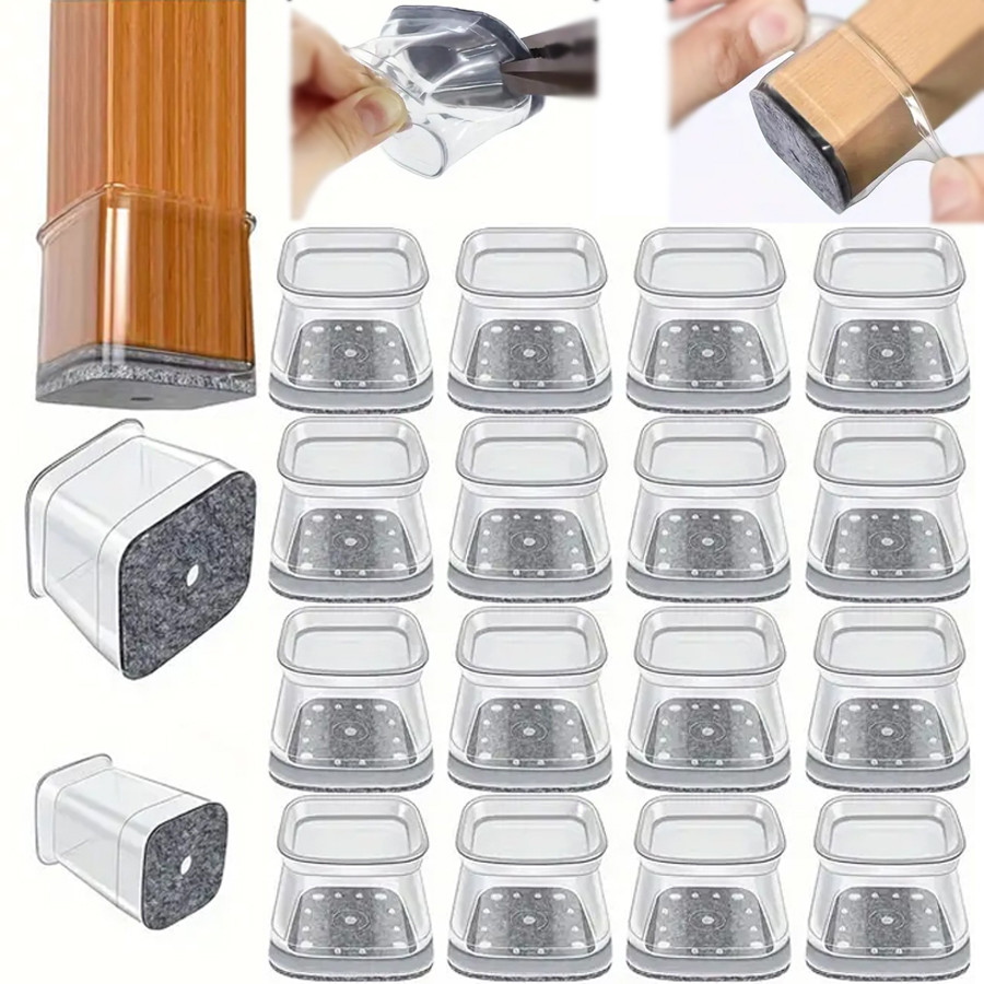 Jual 16pcs Square chair leg floor protector, transparent chair leg ...